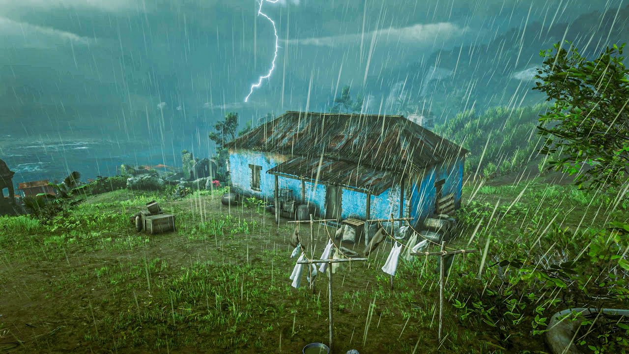 Rain with thunder and storm near a beach on the island of Guarma | Rain ...