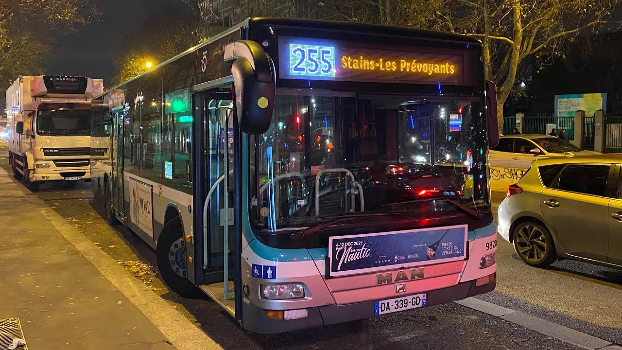 BUS RATP — LIGNE 255 — MAN NL255 — N•9820 KICKDOWN. - YouTube