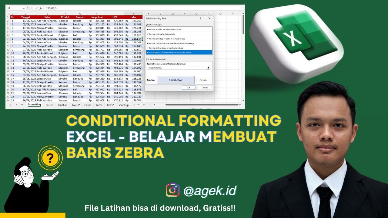 Gunakan Conditional Formatting untuk Buat Tabel Zebra di Excel - YouTube