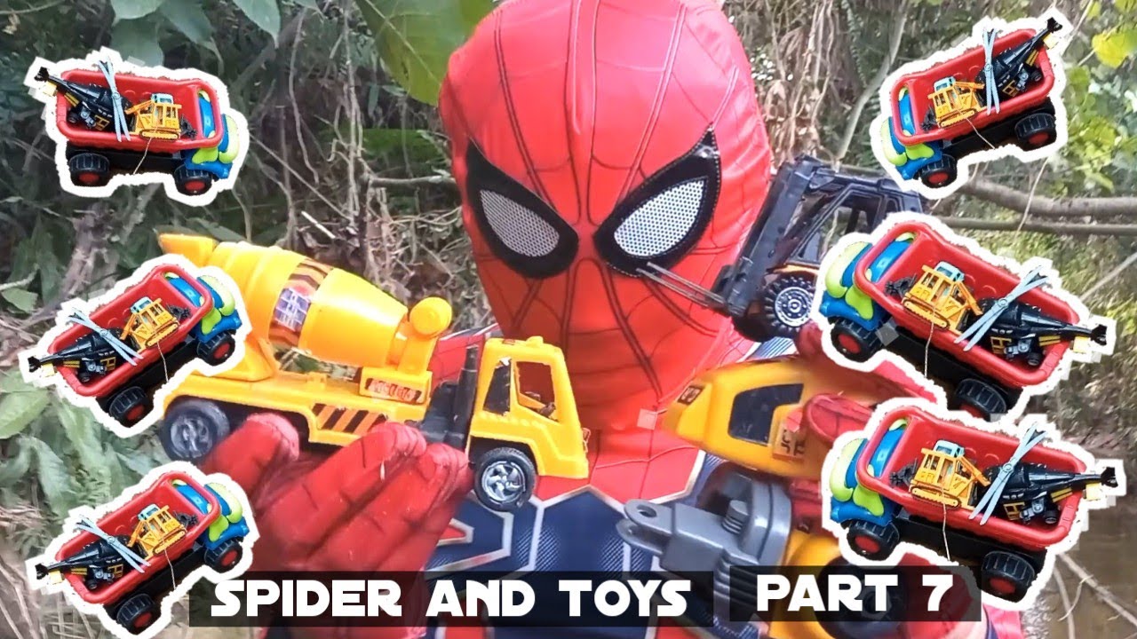 spiderman menemukan mainan, ikan, helikopter,lobster, ikan hias ...