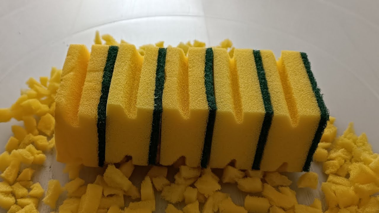 Kitchen Sponges Dry Squeezing & Slicing | Sponge ASMR - YouTube