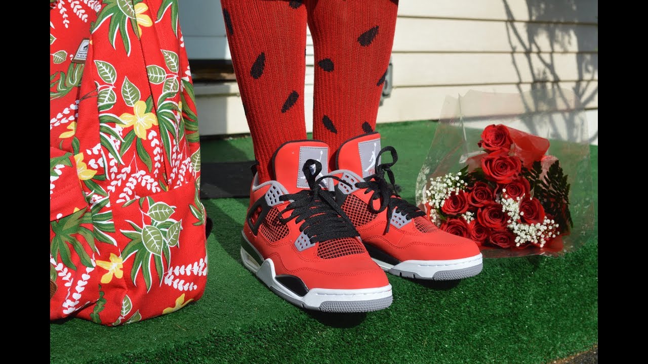2013 Air Jordan Retro IV Red Toro 4s on feet!! 1080p HD - YouTube