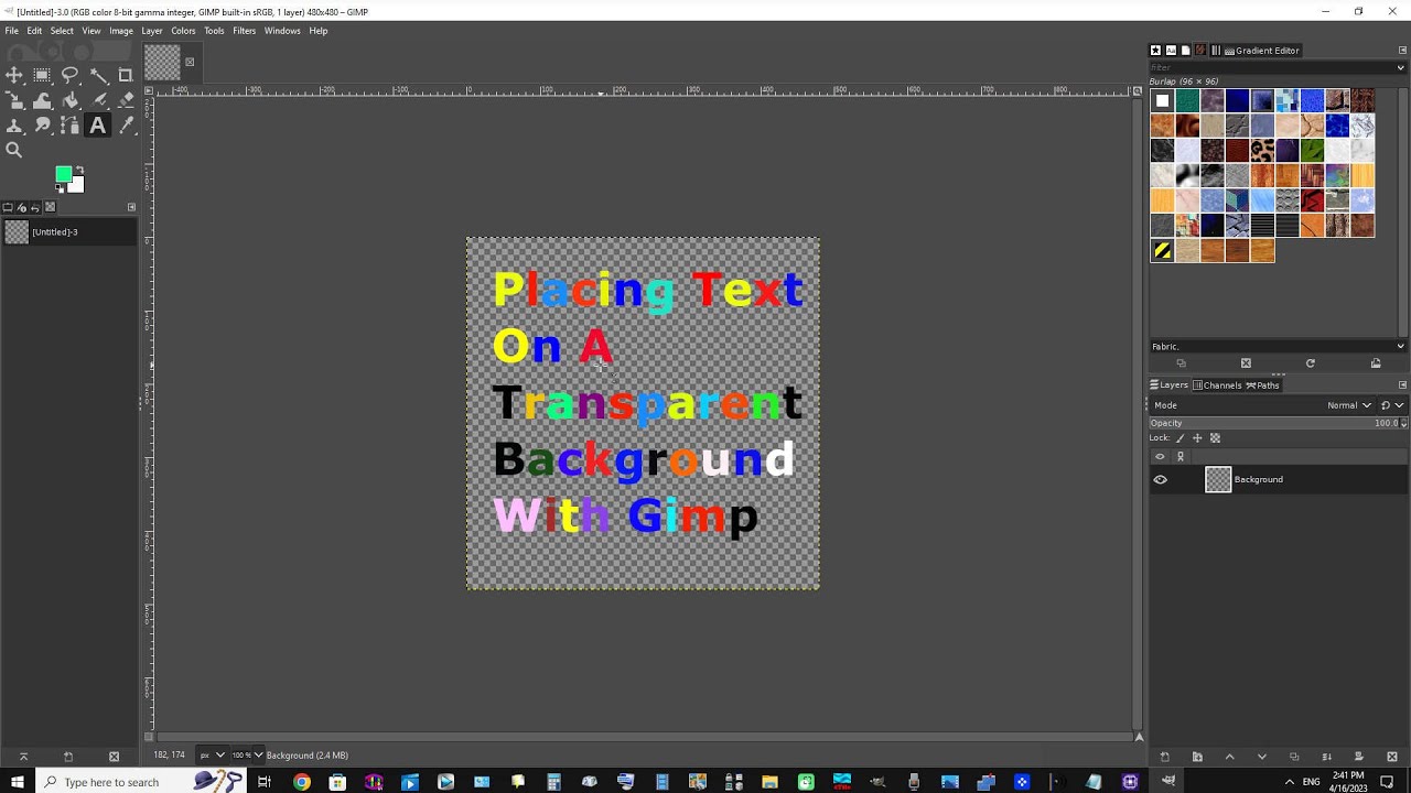 Placing Text On A Transparent Background With Gimp - YouTube
