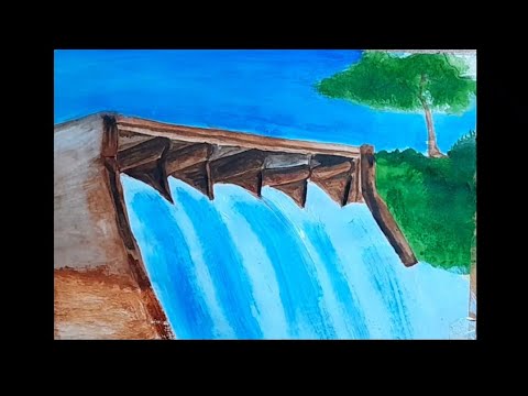 How to draw Dam easy method step by step painting - YouTube