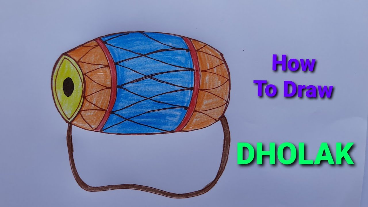 Dhol Drawing For Kids. Musical Instrument Drawing. - YouTube