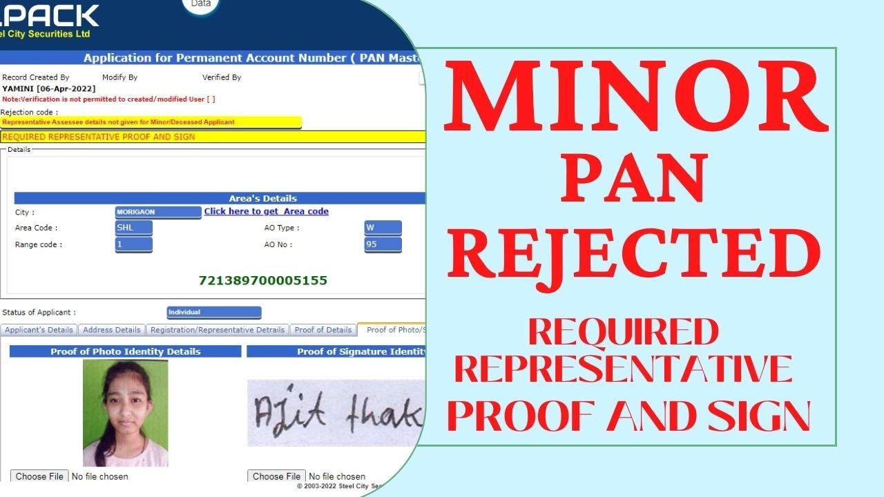 MINOR PAN REJECTED | REQUIRED REPRESENTATIVE PROOF AND SIGN | NSDL ...
