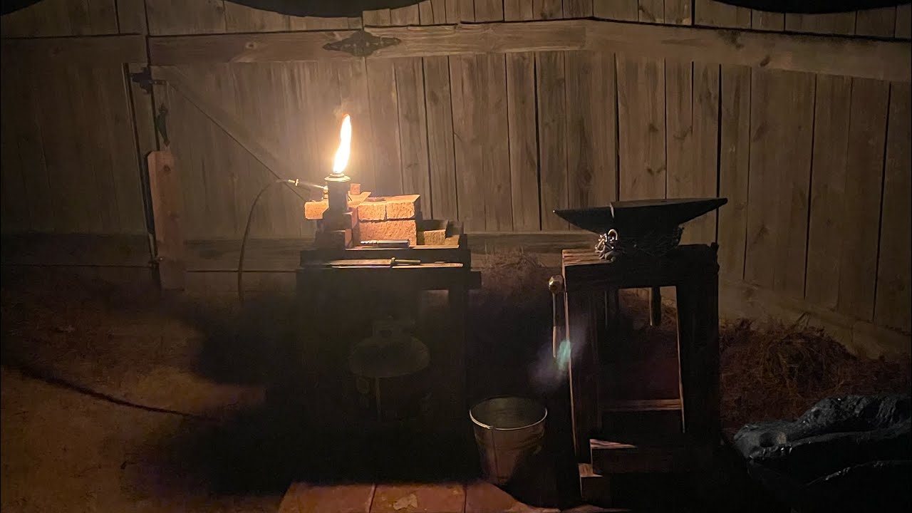 Blacksmithing in my new area at night - YouTube