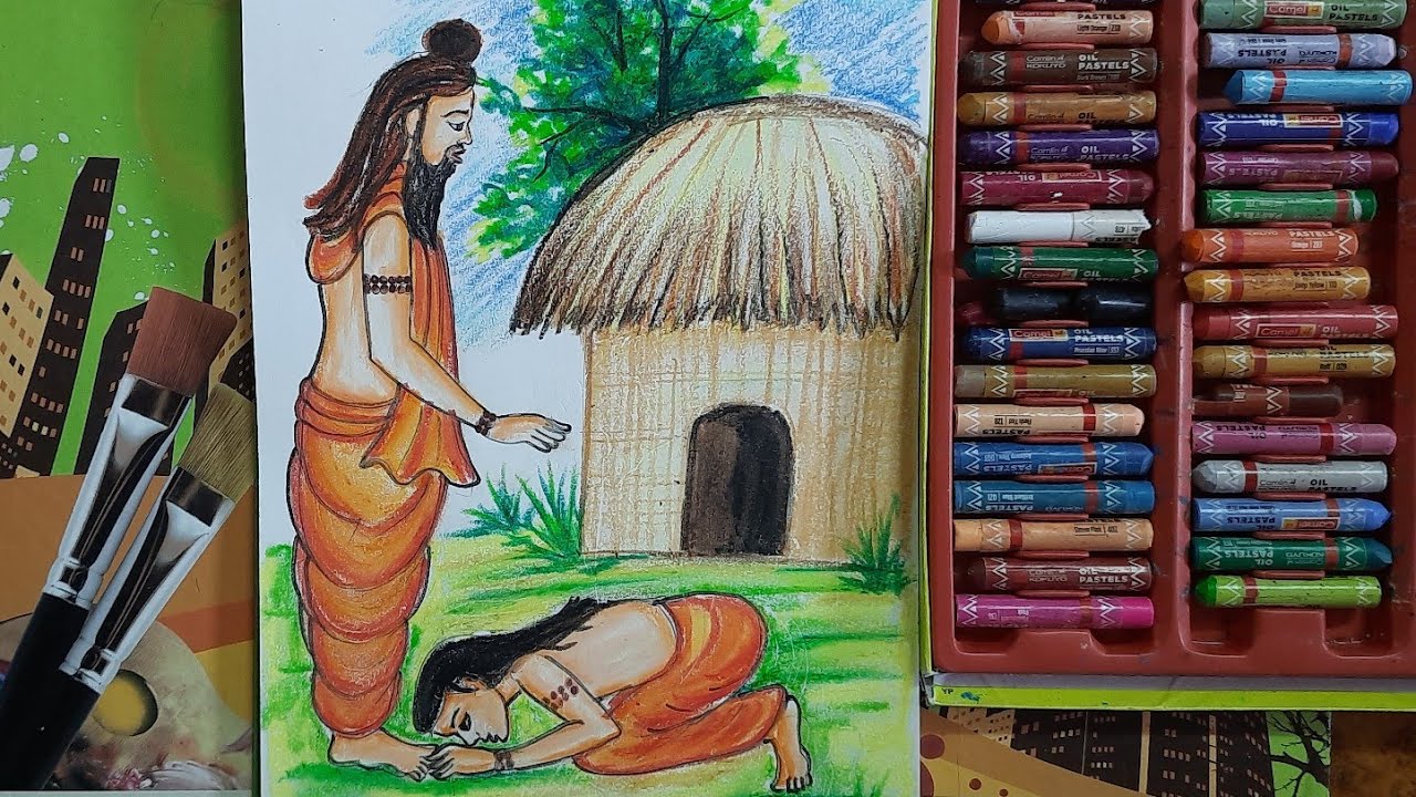 Guru Purnima drawing. Guru and pupil. Guru Shishya drawing easy ...