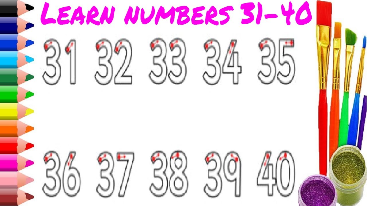 31-40 Numbers coloring with water color | aprender numeros en espanol ...