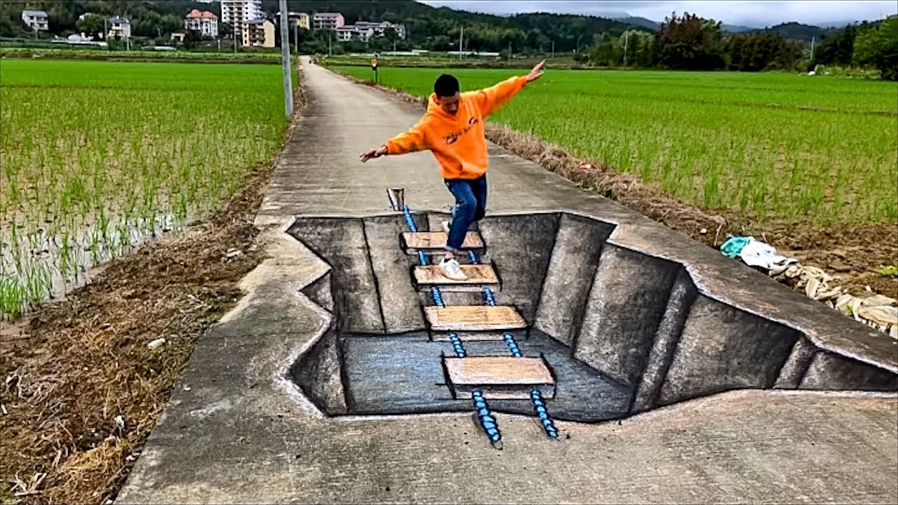 Funny Drawing 3D Art On The Road For Prank And for fun - YouTube