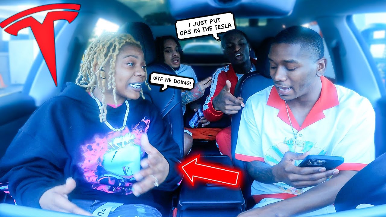PUTTING GAS IN OUR TESLA PRANK ON THE GANG FT RollitupK - YouTube