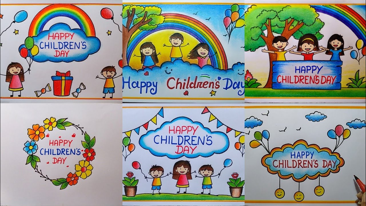 Children's day drawings | Children Day Poster drawing| 6 Different ...
