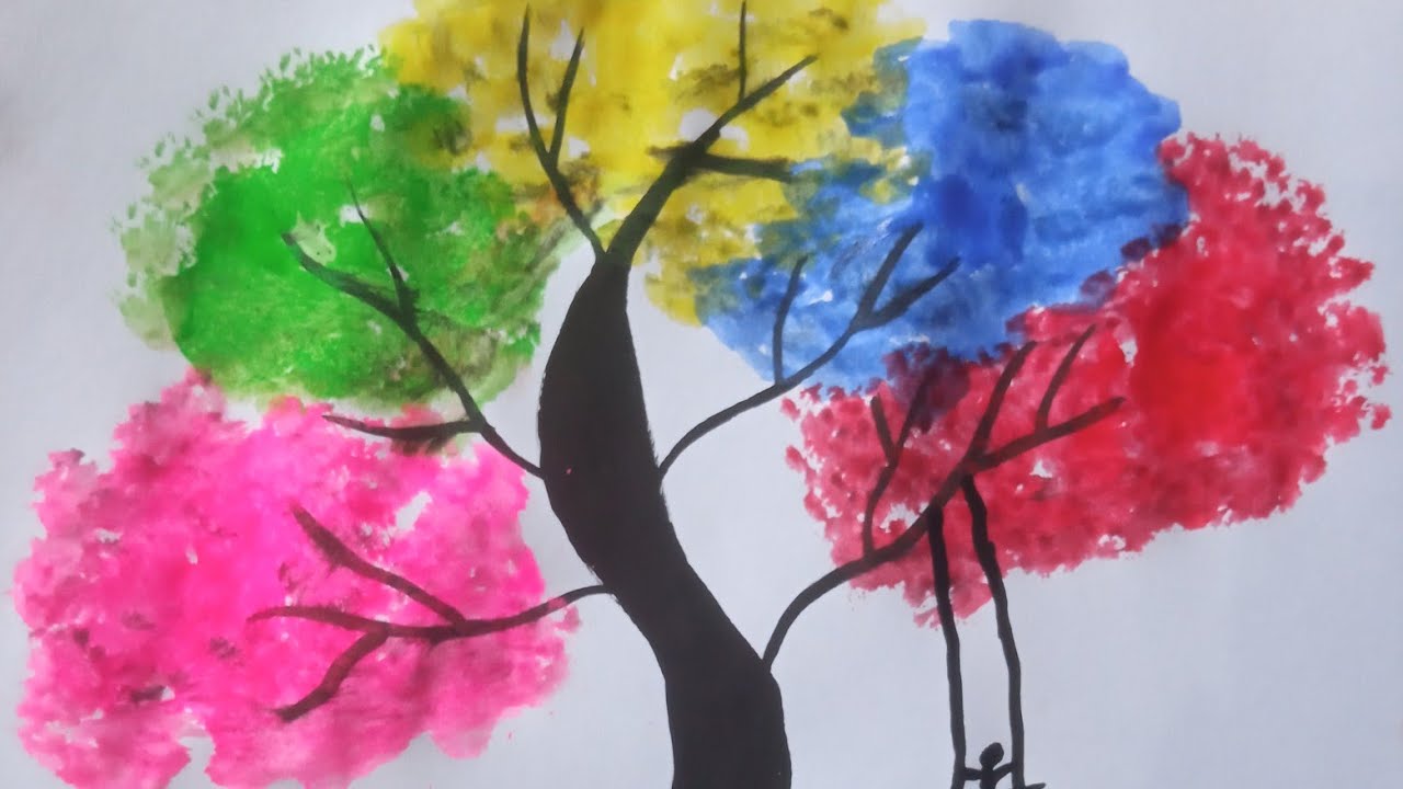Painting trees in watercolour / Painting tree design / Painting tree ...