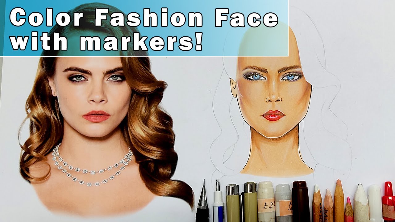 Color fashion face with markers! Step by step - YouTube