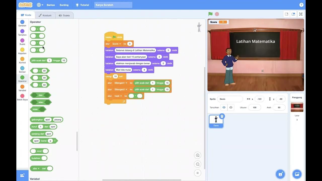 bermain matematika dengan scratch - YouTube