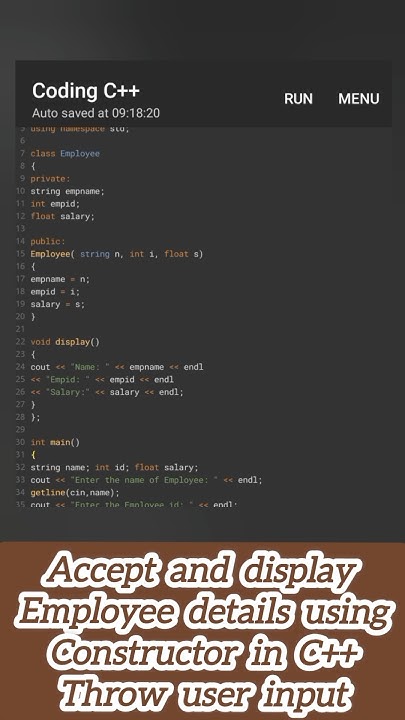 constructor program to accept & display employee details in c++ by user input #constructor #cpp# ...