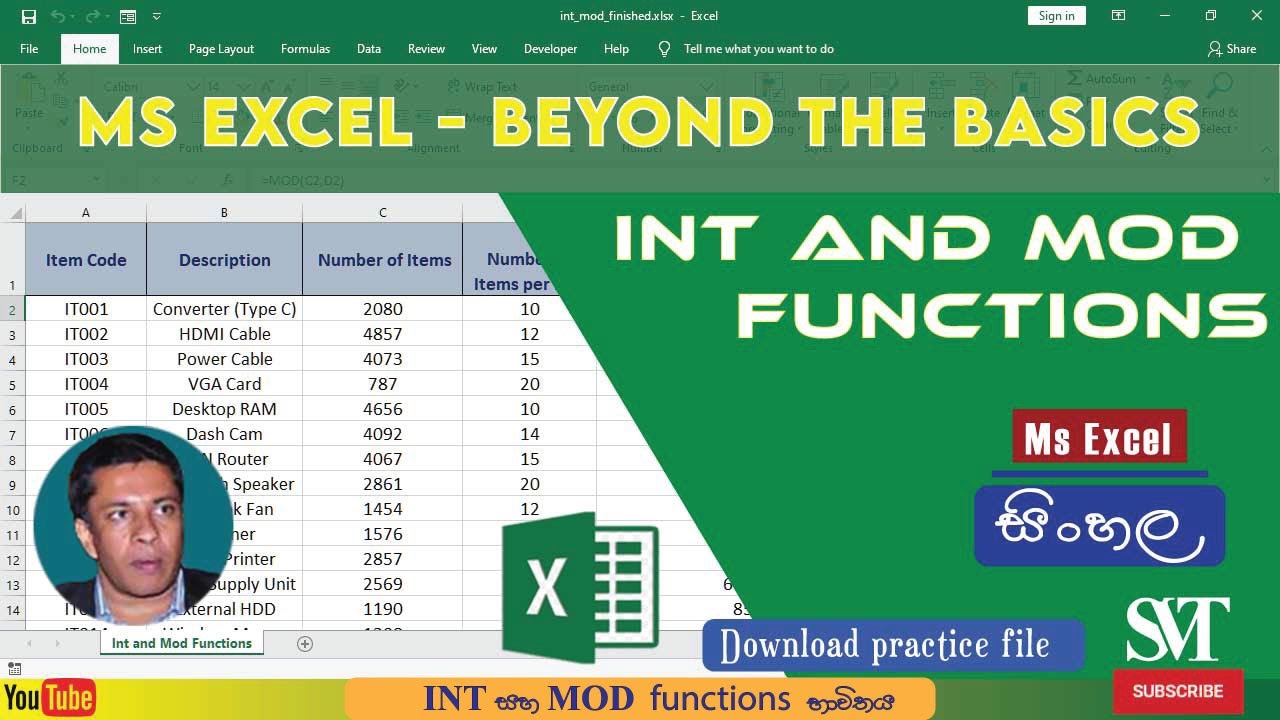Using INT and MOD functions in Ms Excel | Ms Excel හි දී INT සහ MOD ...