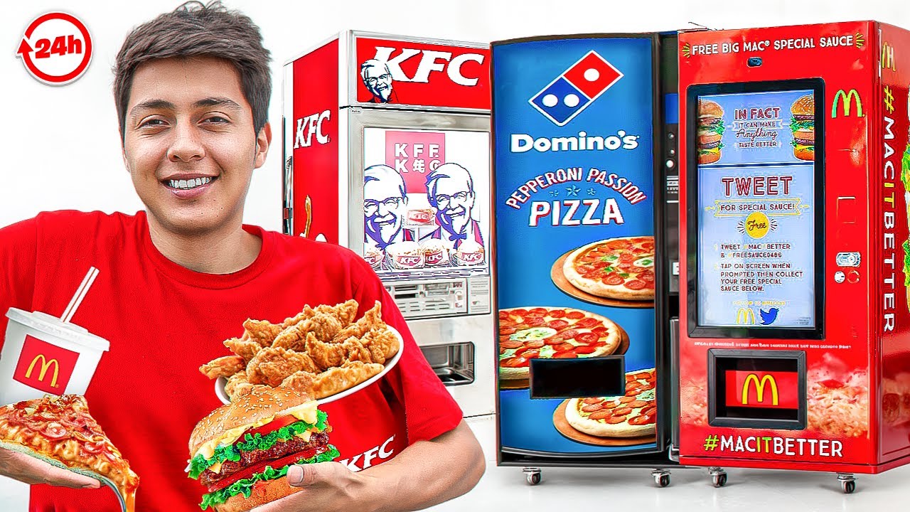 Eating From The WEIRDEST Vending Machines For 24 Hours! - YouTube