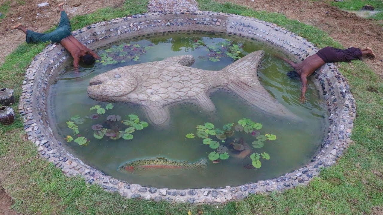 Build Stone Fish Pond Part 2 - YouTube