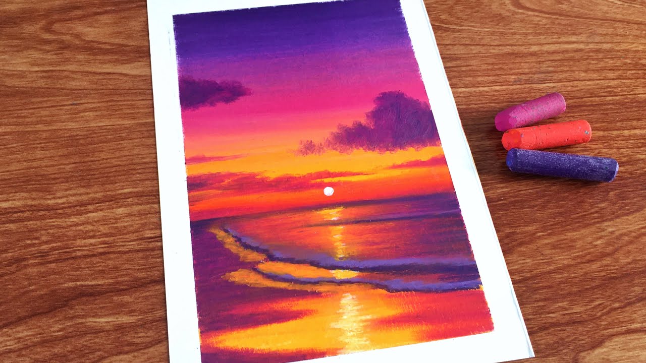 Oil Pastel Beach Sunset Painting for beginners | Oil Pastel Drawing ...