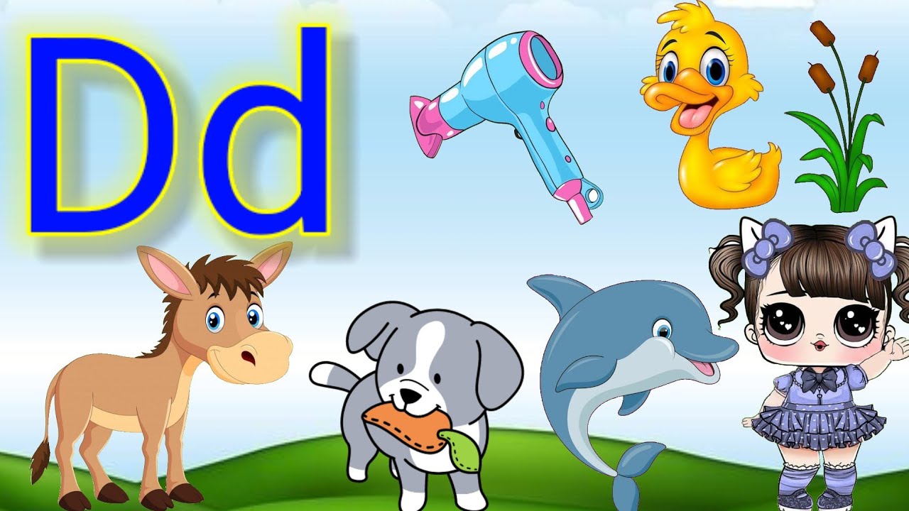 Words start with Alphabet D | Learning for kids | ABCD | D for Dog, D ...