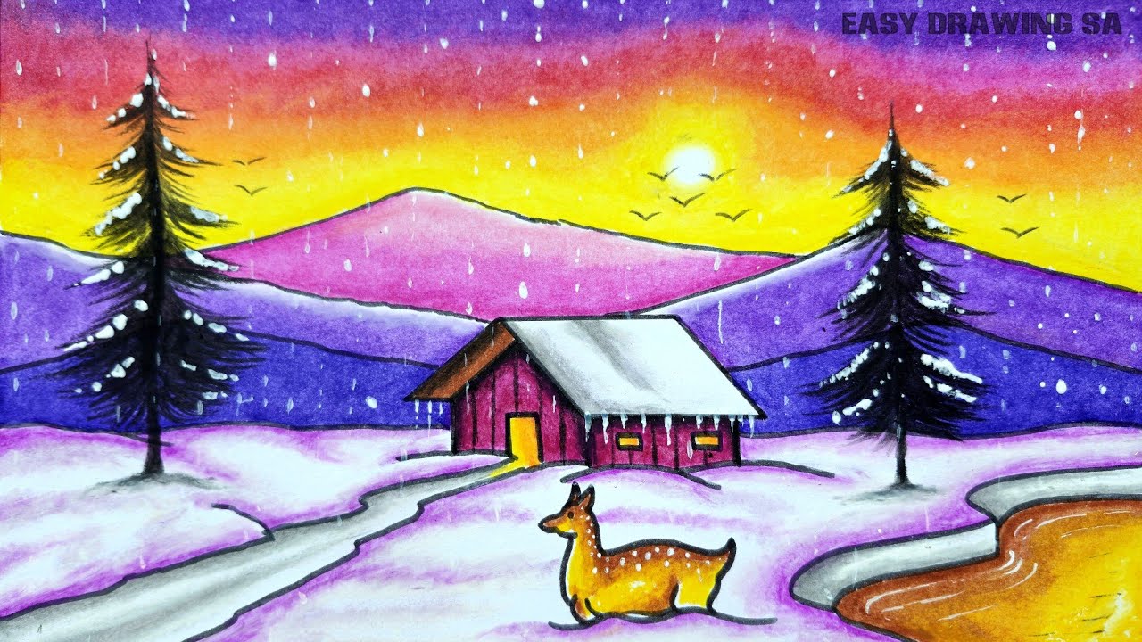 winter season drawing/ winter season scenery drawing / শীতকালের ছবি ...