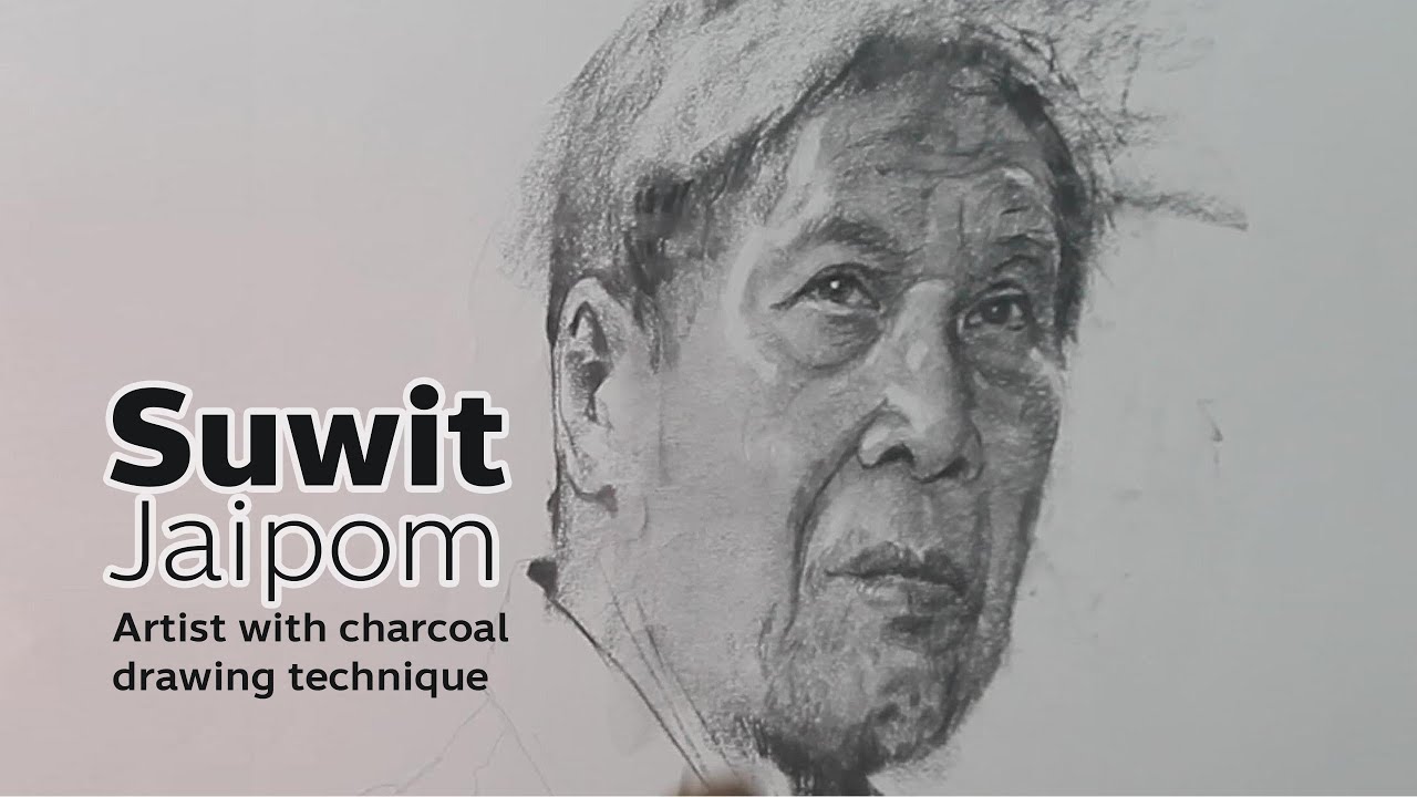 Drawing portrait in charcoal. Artist: Suwit Jaipom - YouTube
