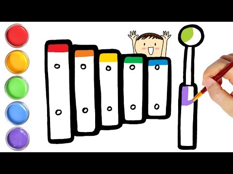 Glitter Rainbow Xylophone Coloring and Drawing for kids, Toddlers ...