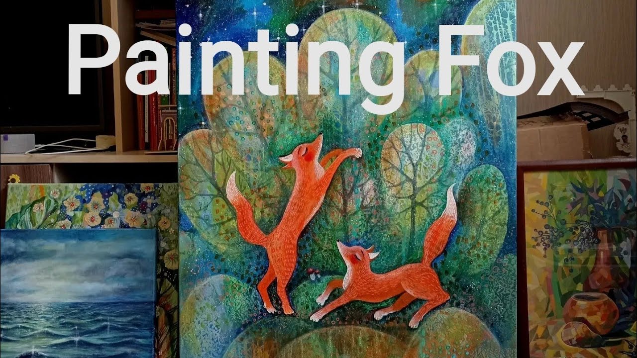 Painting Fox /Creation painting "Foxes Dance" / Drawing Fox / Folkart ...