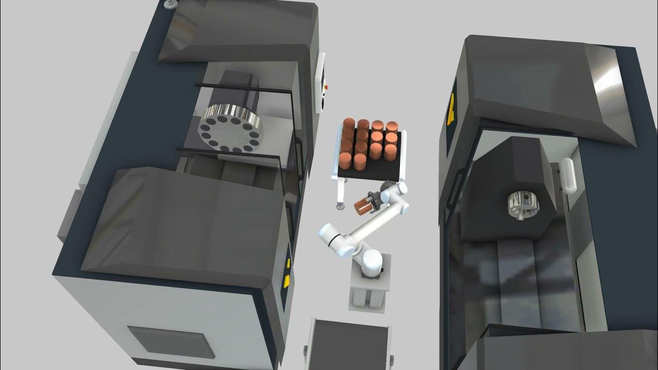 cnc Machine loading unloading application using universal robot - YouTube