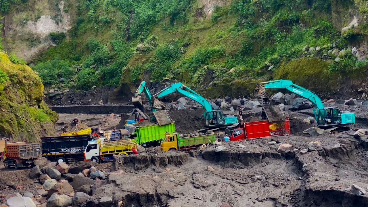 Excavators were working on sand mining activities this morning after ...