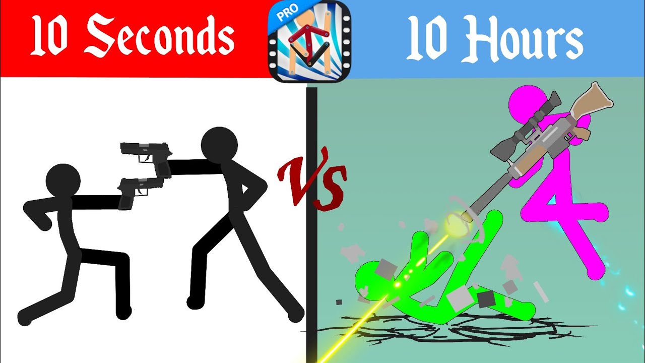 Animating ULTIMATE STICKMAN Gun Fight In 10 seconds vs 10 Hour ...