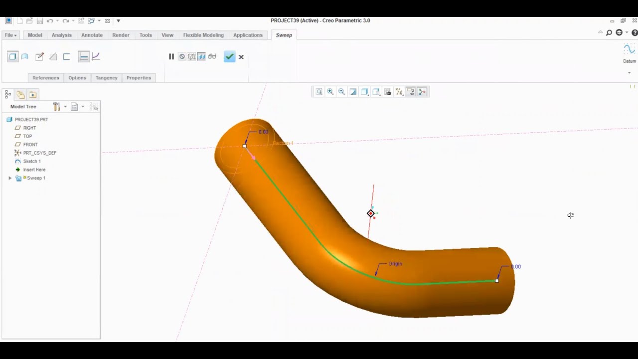 How to make pvc plastic Bend in Creo | HOW TO USE SWEEP IN CREO |स्वीप ...