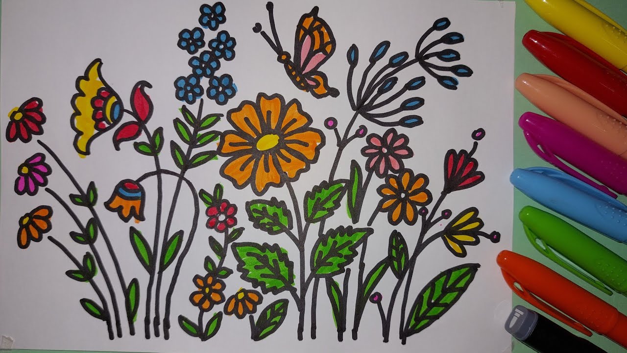 Easy floral Garden painting |easy floral Garden painting for beginner ...