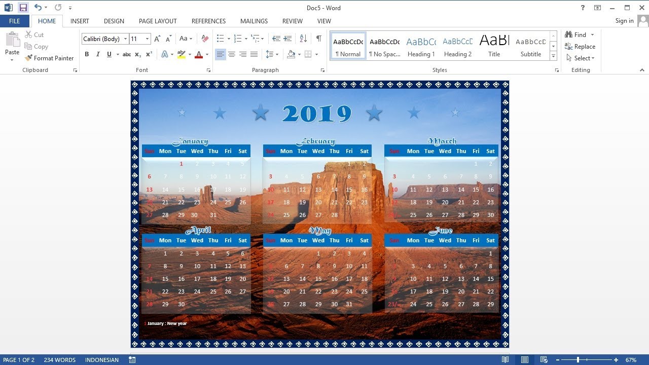 Microsoft word tutorial | How to Make a 1-Page Calendar 6 Months in MS ...
