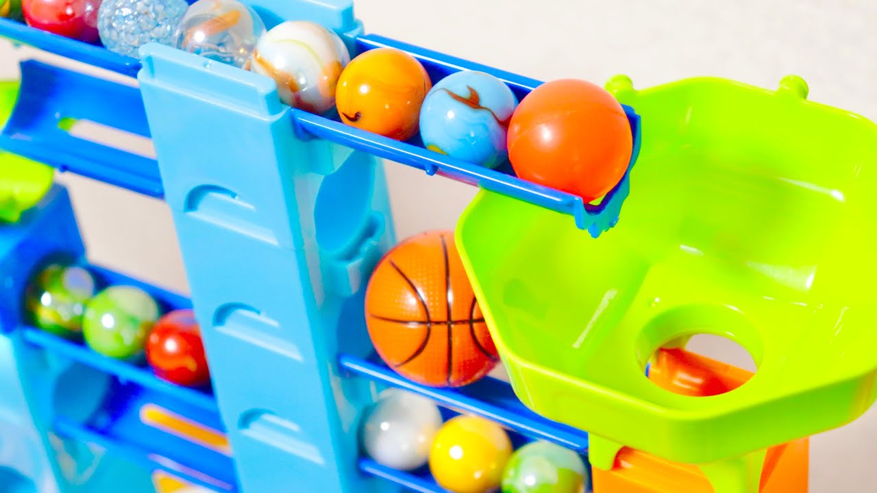 Marble Run Glass balls falling during basketball dunks make a good ...
