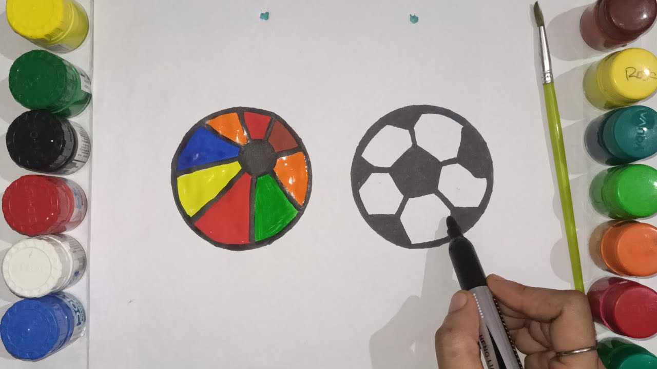 How to draw and colour a Rainbow ball and a football | Rainbow ball ...
