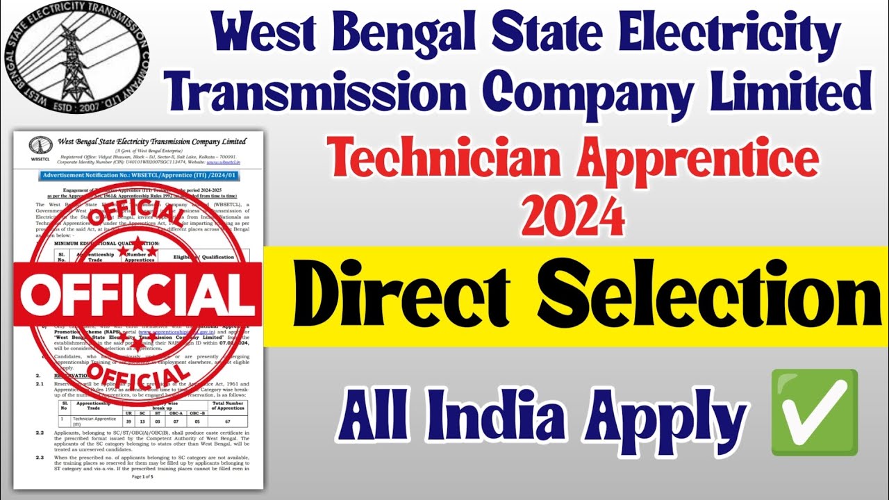 West Bengal State Electricity Transmission Company Apprentice 2024 ...