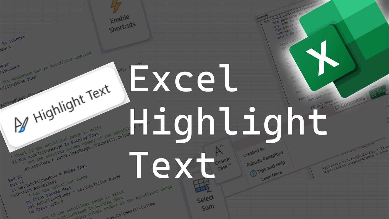 Excel Highlight text - Excel Macro / VBA addin - YouTube