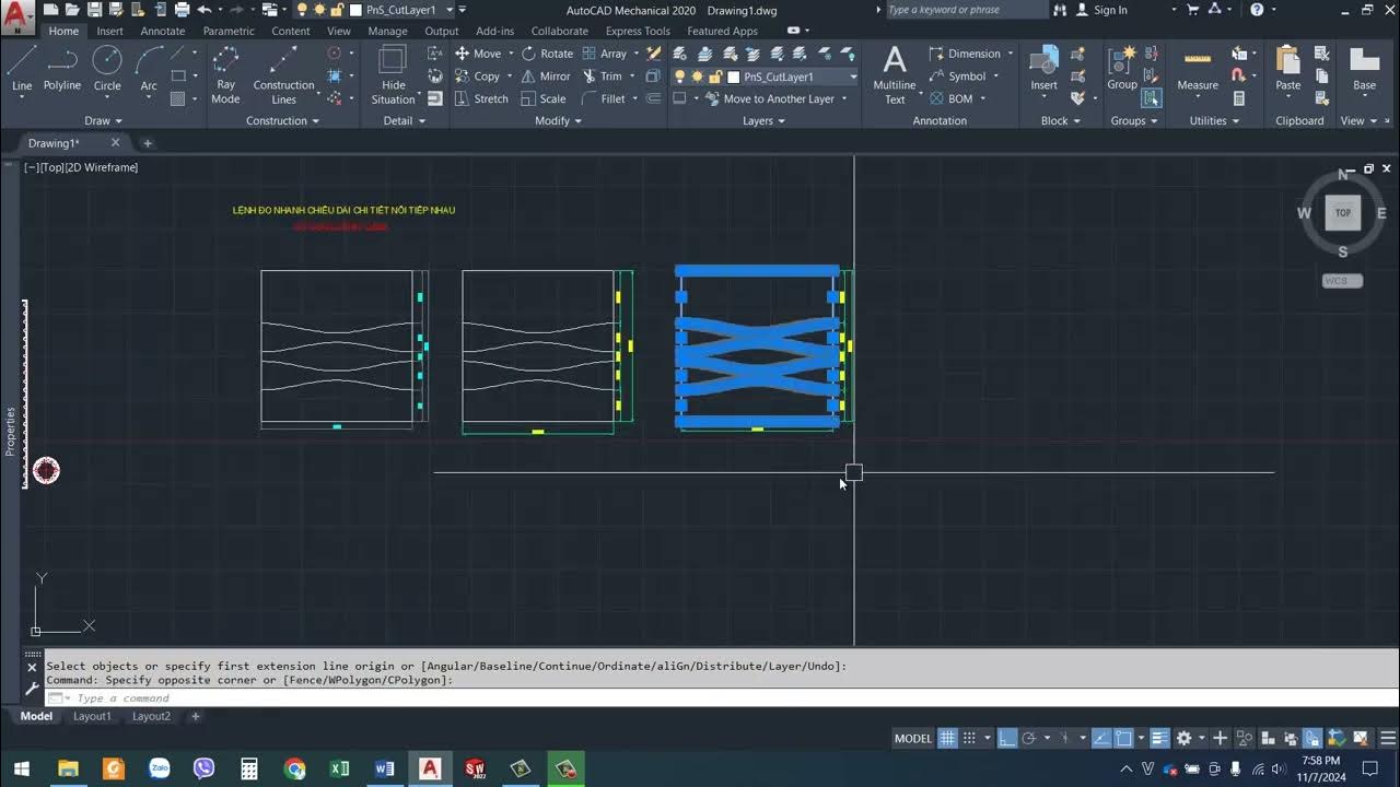 Lệnh đo nhanh chi tiết có chiều dài nối tiếp nhau trong AutoCad - YouTube