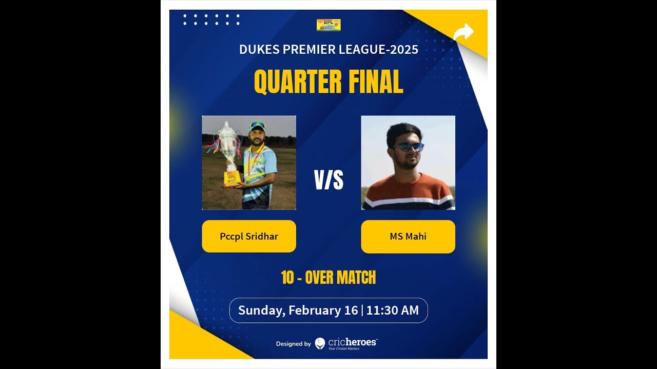 DUKES PREMIER LEAGUE 2025 || QUARTER FINAL || RFPL - 4 v/s PCCPL - 1 ...