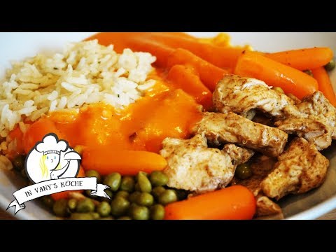 Thermomix® Geschnetzeltes Hähnchen mit Gemüse, Reis und Soße (all-in-one Gericht)