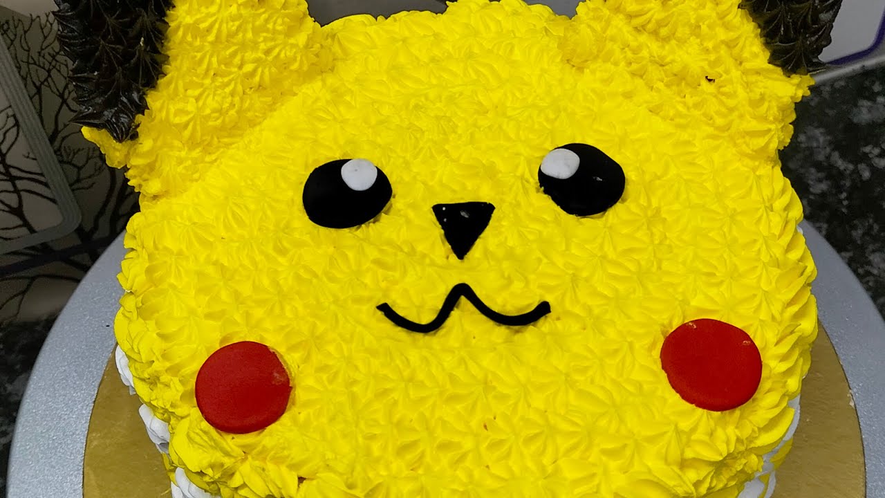 Pikachu face cream cake 🎂 Pikachu face customised cake - YouTube