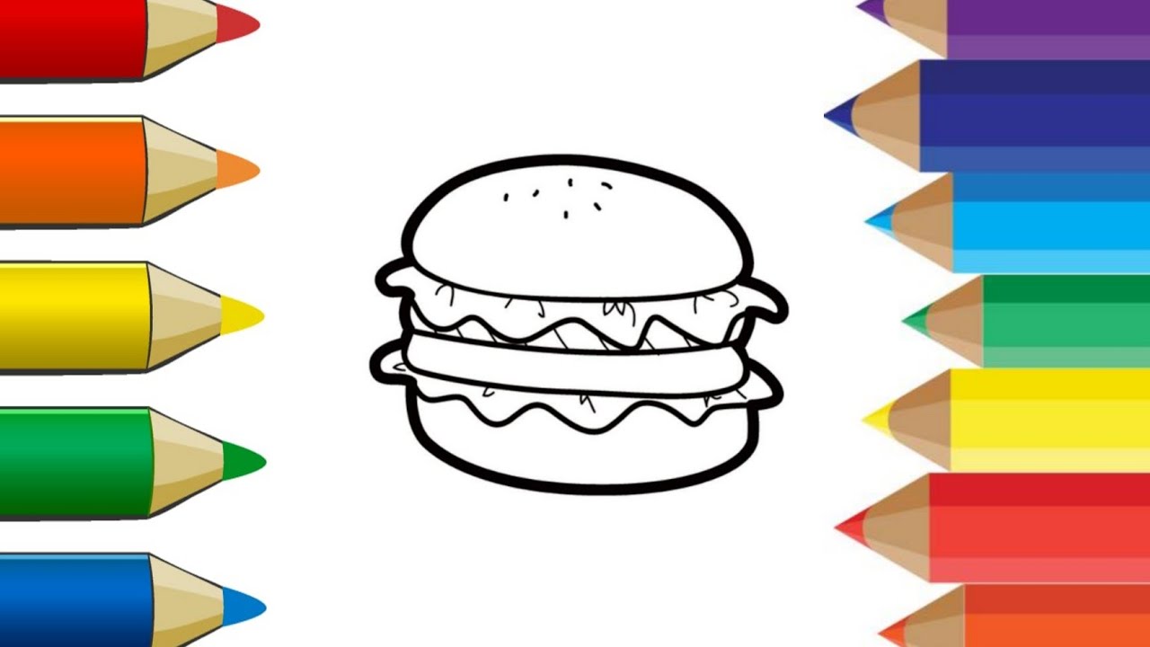 How to colour a very yummy burger ,kids drawing - YouTube