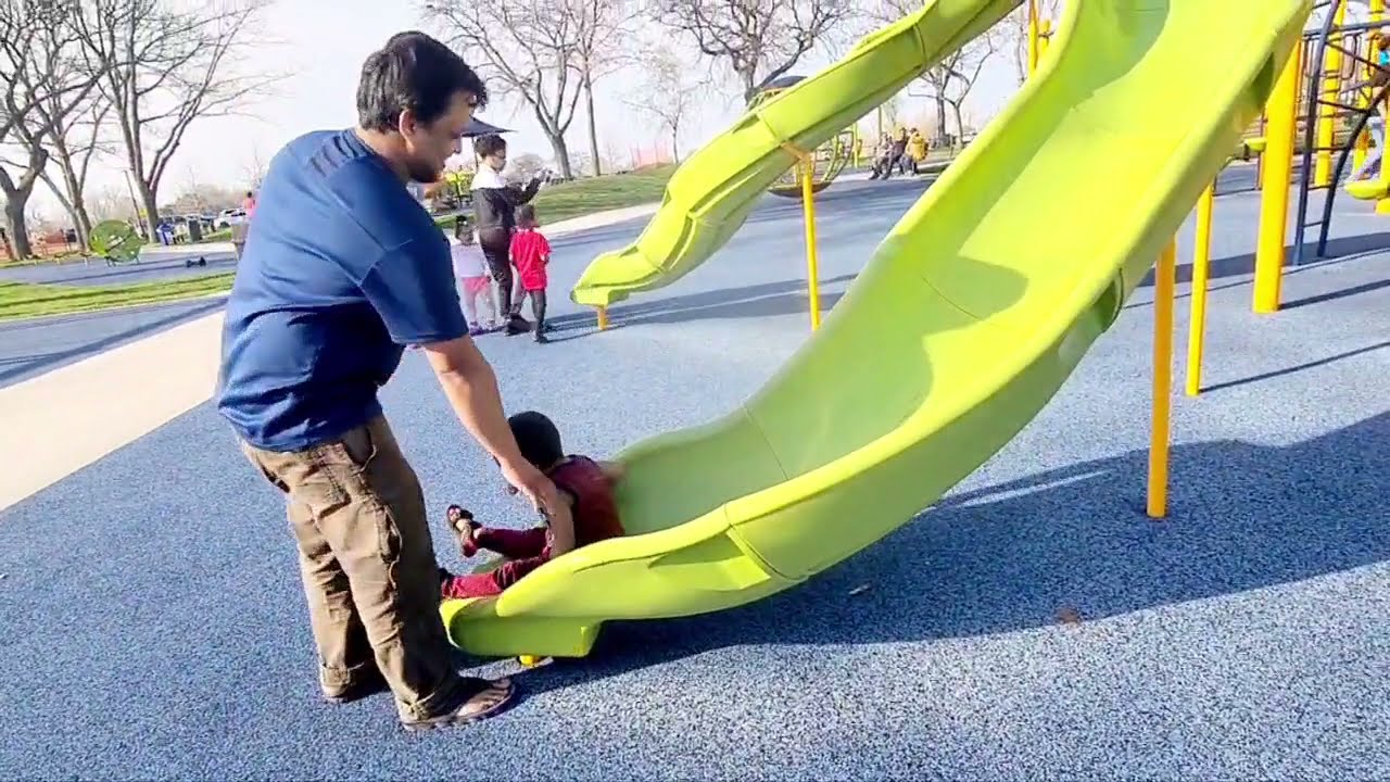 Kids play in the park,Awesome park with sliding hills HRU - YouTube