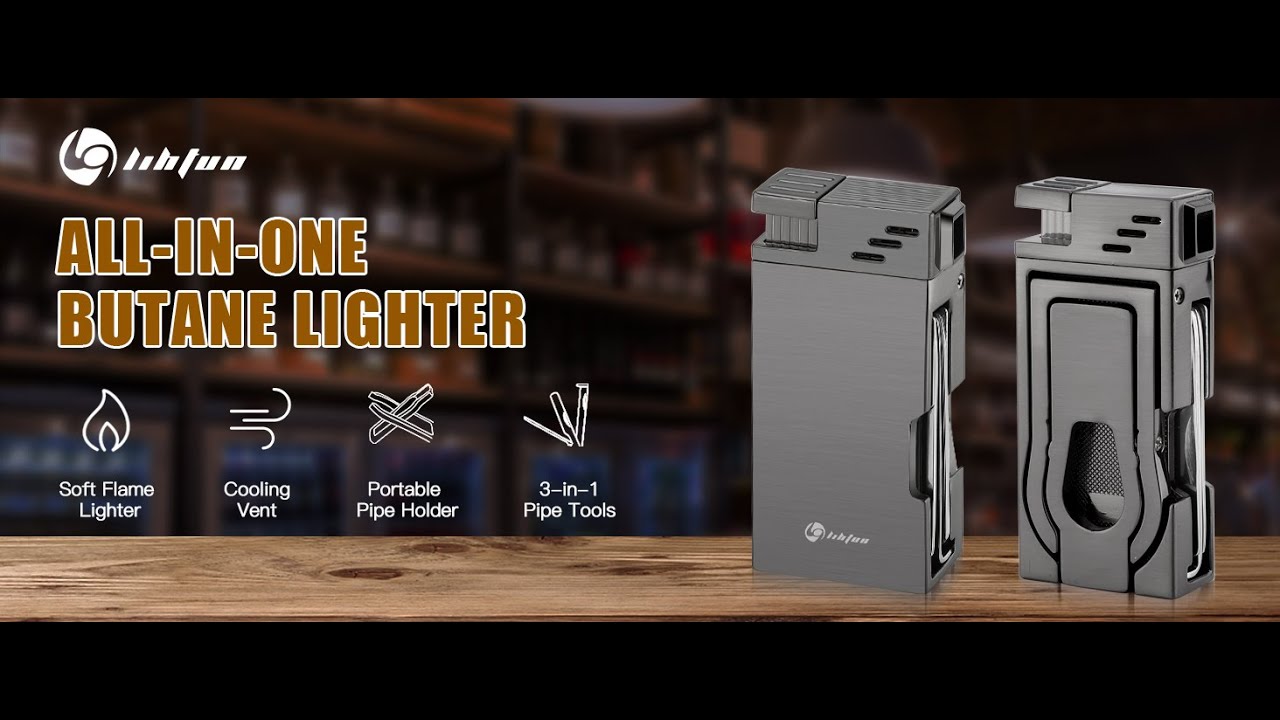 LIHTUN 5-in-1 Pipe Lighter, Soft Flame Butane Lighter with Pipe Stand ...