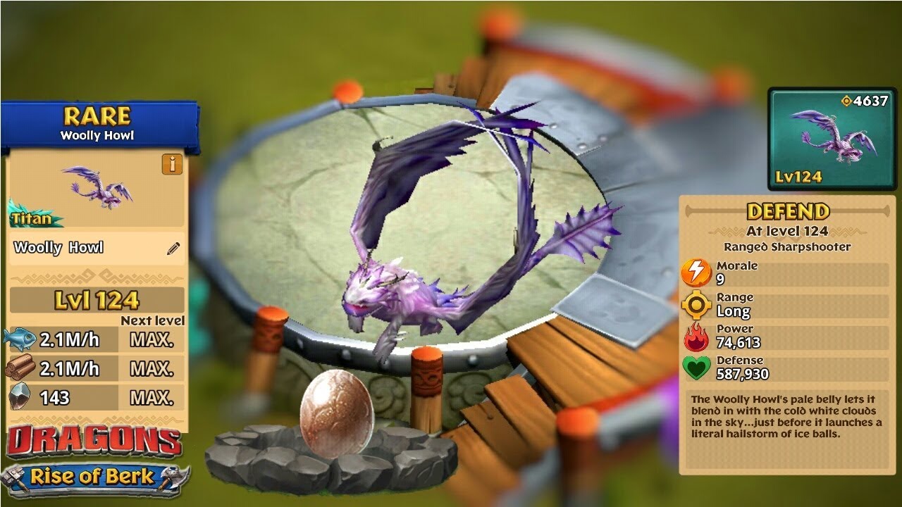 Woolly Howl (Rare Dragon) Max Level 124 - Titan Mode | Dragons: Rise of ...