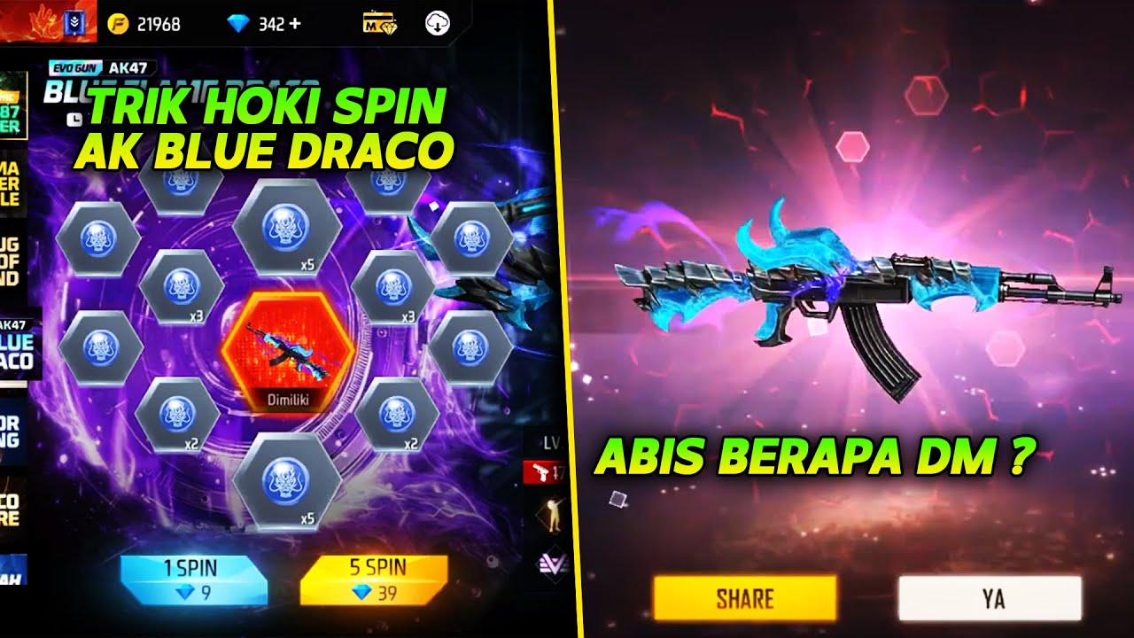 TRIK HOKI SPIN EVO GUN AK47 BLUE FLAME DRACO TERBARU FF !! - YouTube
