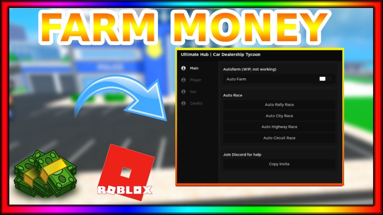 NEW OP CAR DEALERSHIP TYCOON AUTO FARM GUI ROBLOX (FARM RACES AND MORE ...