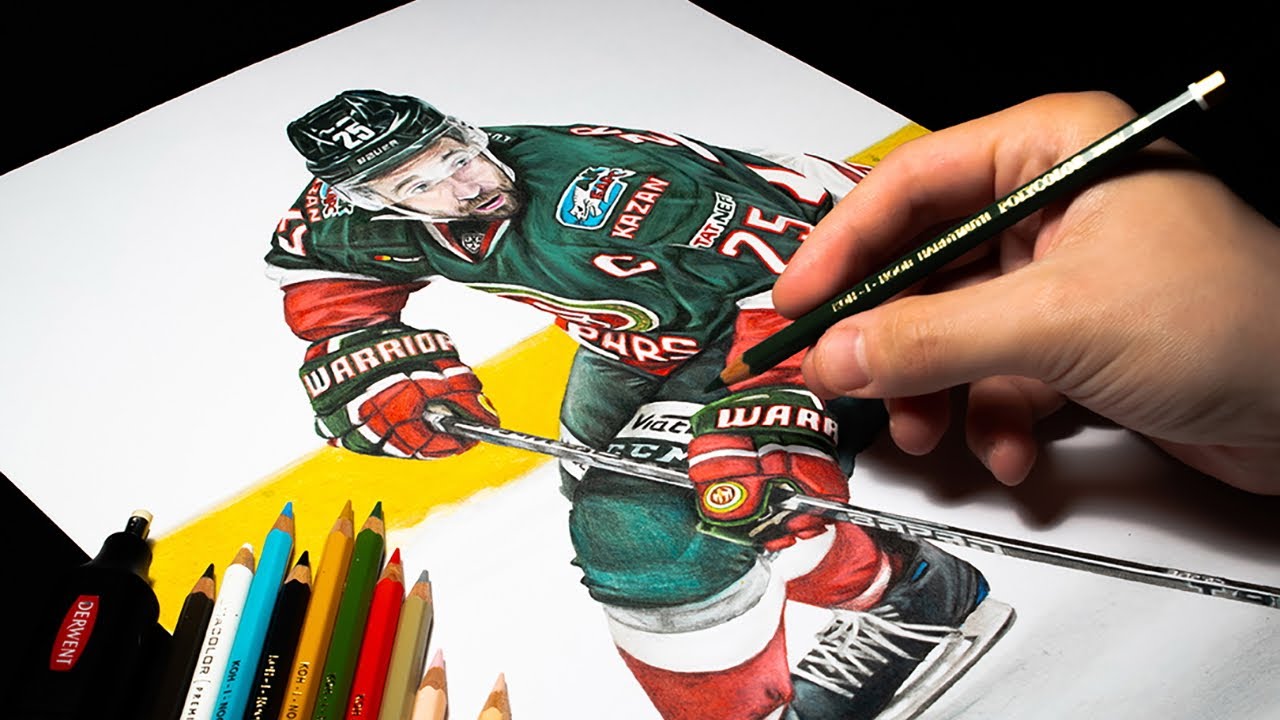 Colored pencil drawing of KHL player Danis Zaripov A3 / Данис Зарипов ...